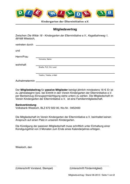Mitgliedsvertrag - Kindergarten