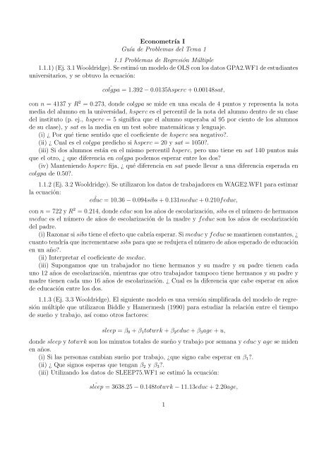 Econometr´ıa I Guıa de Problemas del Tema 1 1.1 Problemas de ...