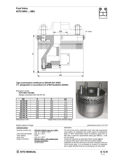 KITO MANUAL G 12 N Foot Valve KITO NRV-...-IIB3