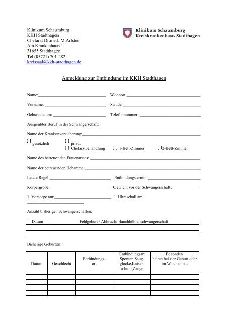 Anmeldung zur Geburt im KKH Stadthagen