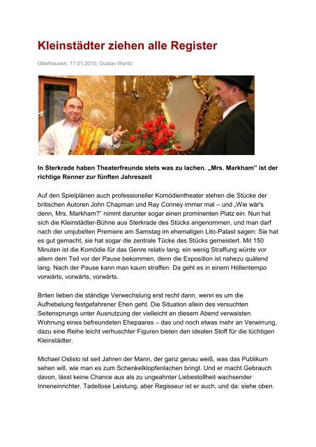 17.01.2010 - NRZ - Kleinstädter ziehen alle Register - bei der ...