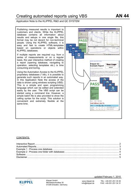 Creating automated reports using VBS - Klippel GmbH Creating automated reports using VBS - Klippel GmbH