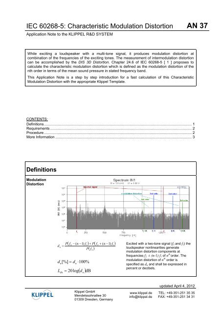 IEC 60268-5: Characteristic Modulation Distortion - Klippel GmbH