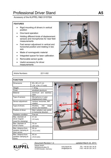 Professional Driver Stand A5 - Klippel GmbH