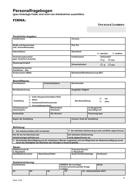 Personalfragebogen