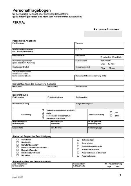 Personalfragebogen - neue Mitarbeiter - KOM - Ott & Partner