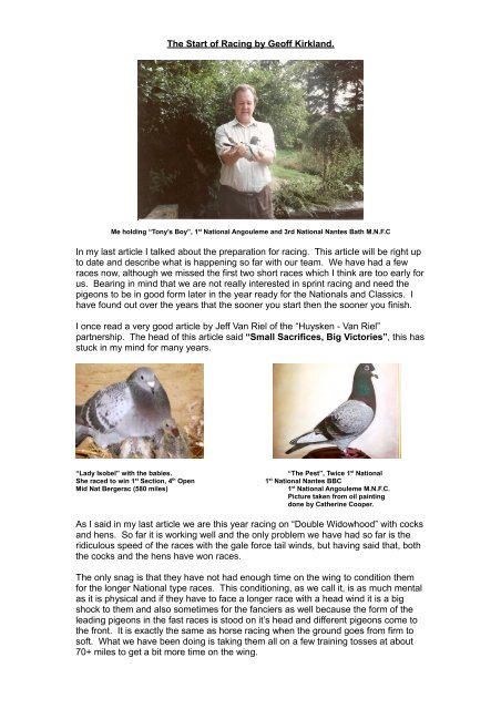 Thoughts on Racing - Elimar Pigeon Services