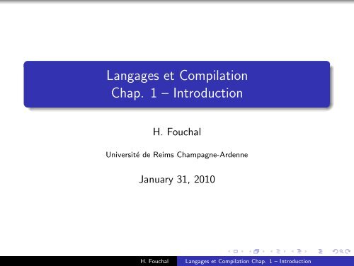 Langages et Compilation Chap. 1 – Introduction - Université de ...