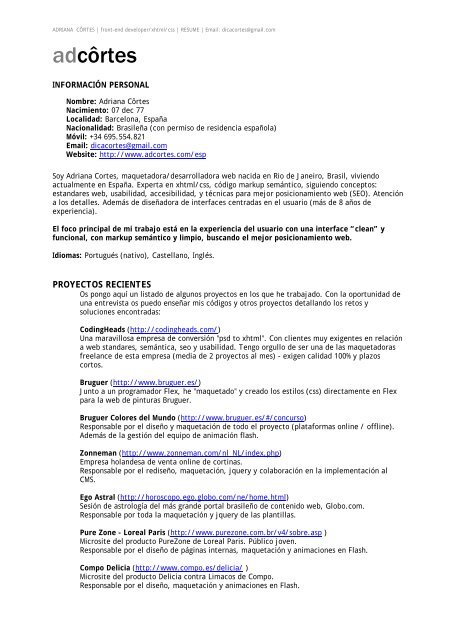 descargar curriculum (pdf) - Maquetadora Web HTML CSS . Adriana ...