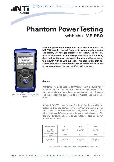 Phantom Power Testing - NTi Audio