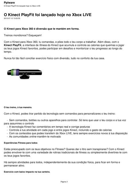 O Kinect PlayFit foi lançado hoje no Xbox LIVE - Pplware