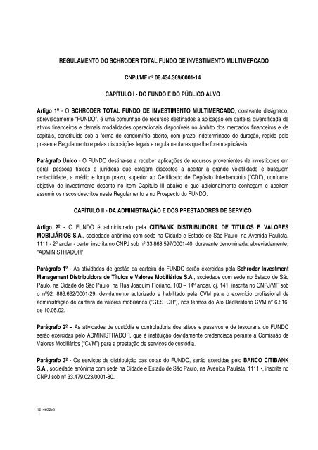 Prospecto, regulamento e termo de adesão - Citibank