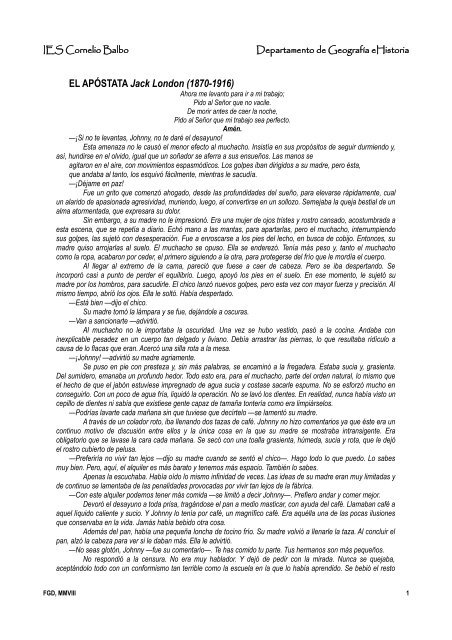 EL APÓSTATA Jack London (1870-1916)