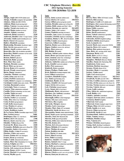 CBC Telephone Directory - Coastal Bend College