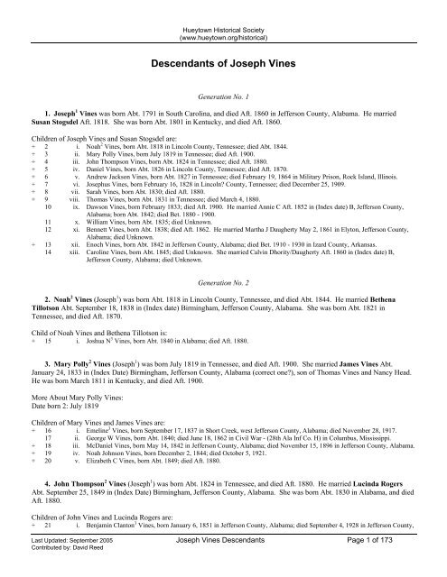 Joseph Vines Descendants - Hueytown