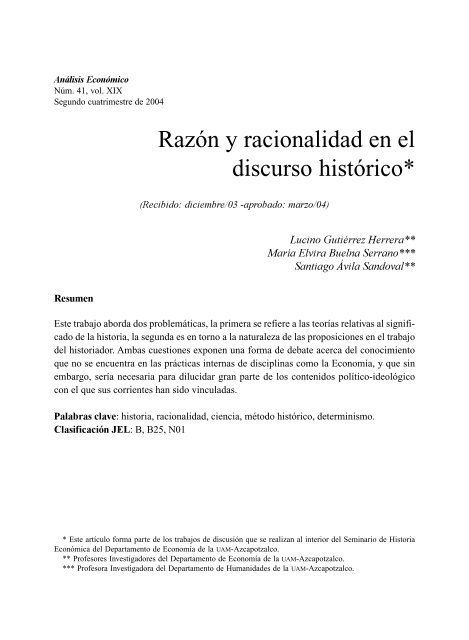 Razón y racionalidad en el discurso histórico* - Análisis Económico
