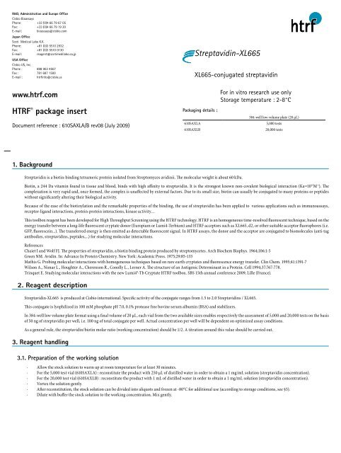 HTRF® package insert Streptavidin-XL665 - Cisbio Bioassays