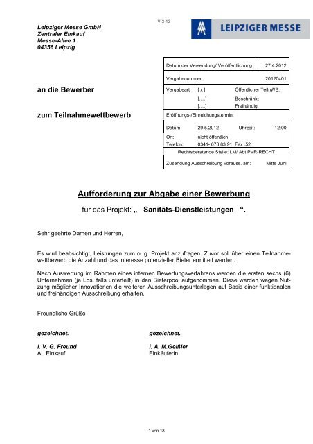 Aufforderung zur Abgabe einer Bewerbung - Leipziger Messe