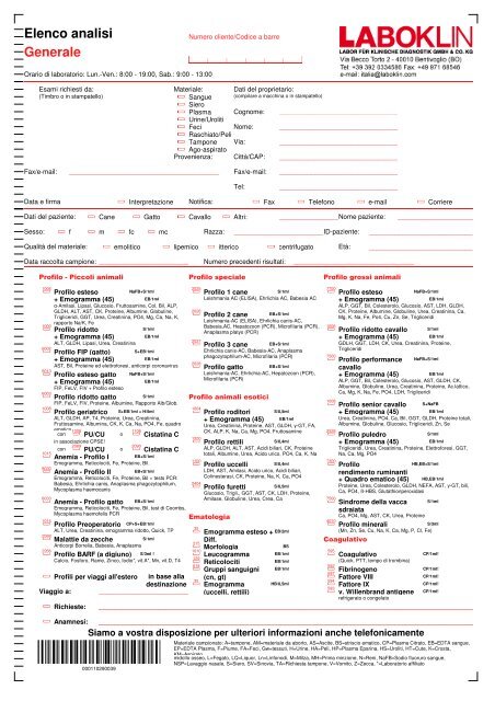 Moduli di richiesta esami - Laboklin