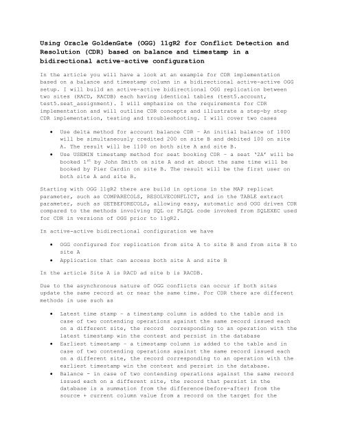Using Oracle GoldenGate (OGG) 11gR2 for Conflict Detection and ...