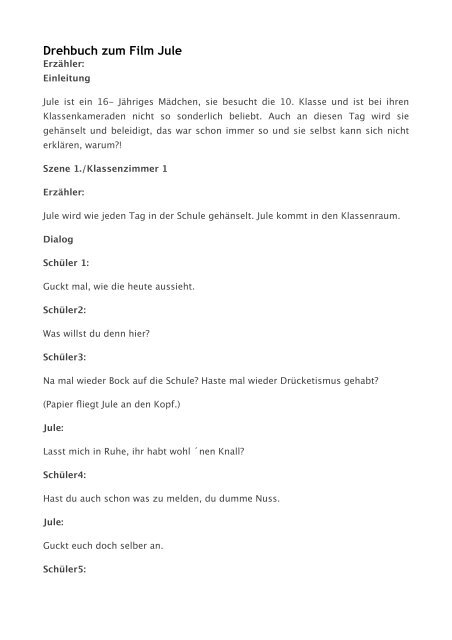 Drehbuch zum Film Jule