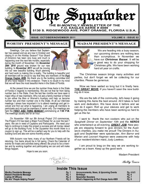 October-November Newsletter - Fraternal Order of Eagles
