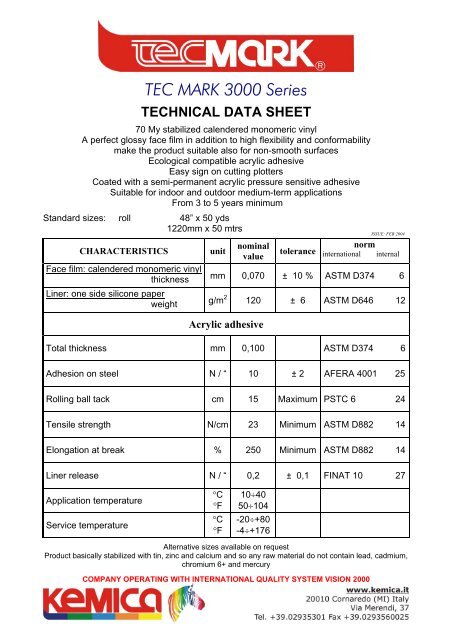 TEC MARK 3000 Series TECHNICAL DATA SHEET