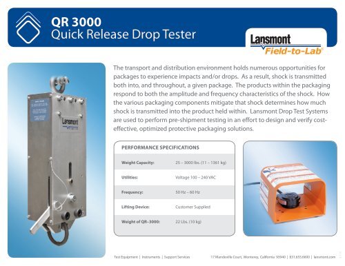 QR 3000 Quick Release Drop Tester