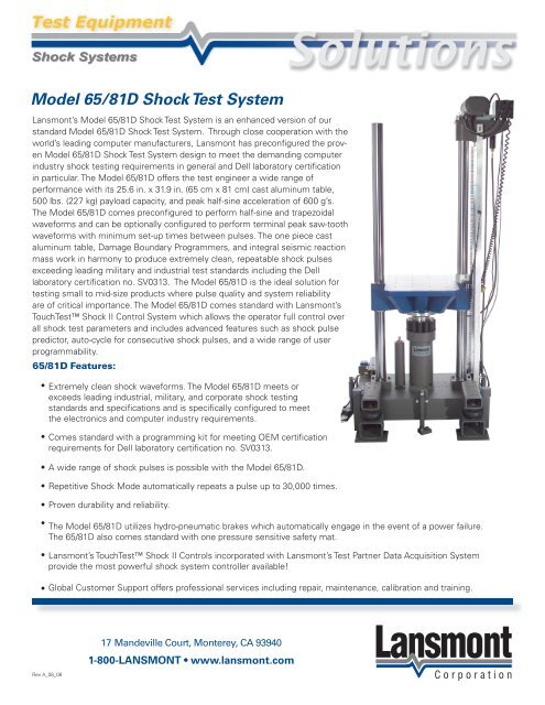 Model 65/81D Shock Test System - Lansmont Corporation