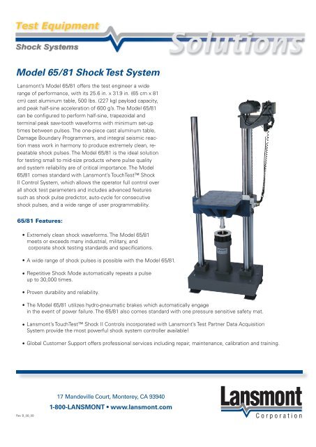 Model 65/81 Shock Test System - Lansmont Corporation