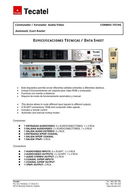 ESPECIFICACIONES TÉCNICAS / DATA SHEET - TDT Profesional