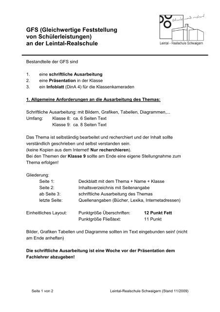 Richtlinien für GFS - Leintal-Realschule Schwaigern