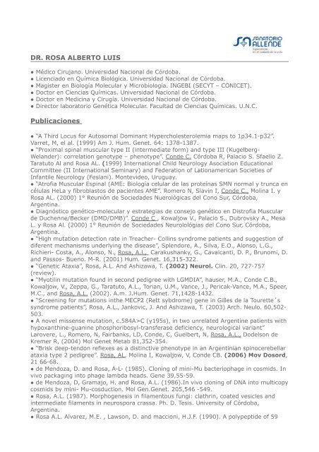 DR. ROSA ALBERTO LUIS Publicaciones - Sanatorio Allende
