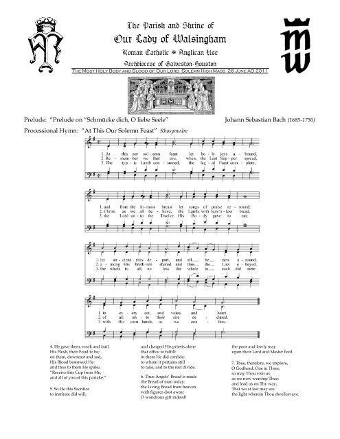 Mass Leaflet - Our Lady of Walsingham Catholic Church