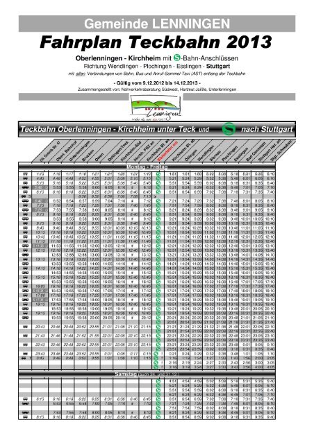 Fahrplan Teckbahn 2013 - Lenningen