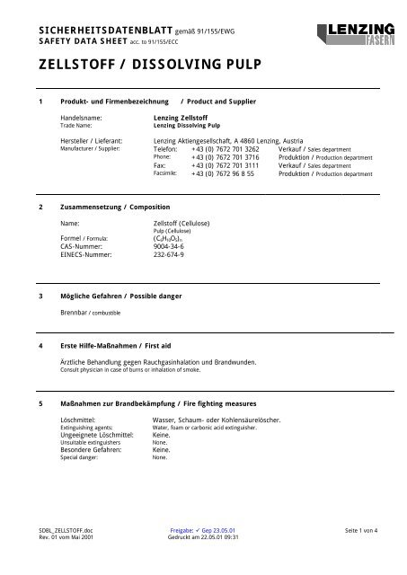 ZELLSTOFF / DISSOLVING PULP - Lenzing