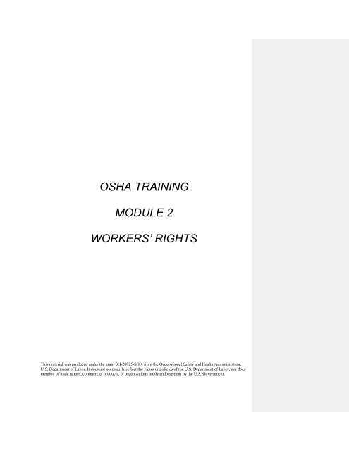 OSHA TRAINING MODULE 2 WORKERS’ RIGHTS
