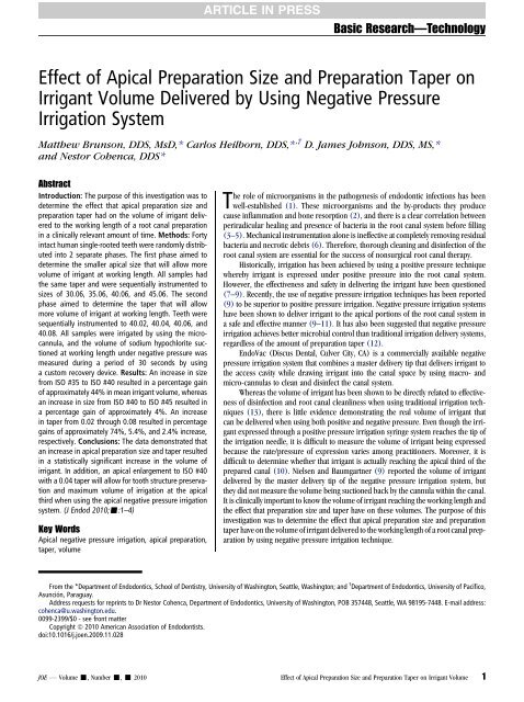Effect of Apical Preparation Size and Preparation Taper on Irrigant ...