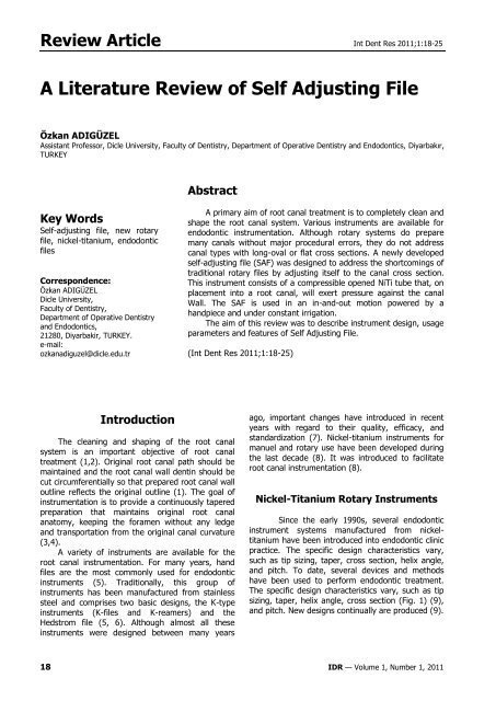 A Literature Review of Self Adjusting File - International Dental ...