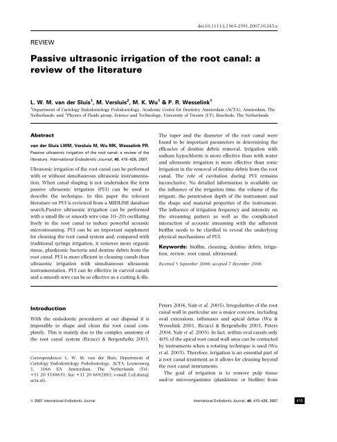 Passive ultrasonic irrigation of the root canal: a review of the literature