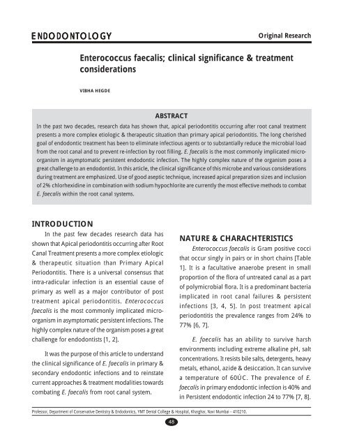 Enterococcus faecalis; clinical significance & treatment considerations