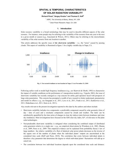 Spatial And Temporal Characteristics Of Solar Radiation Variability
