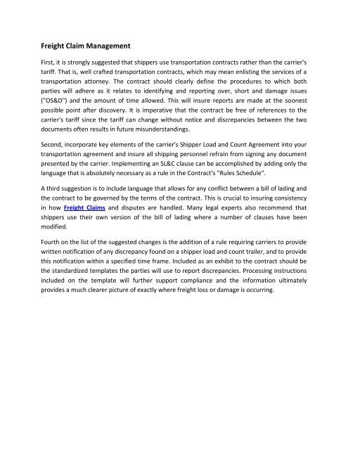 Freight Claim Management