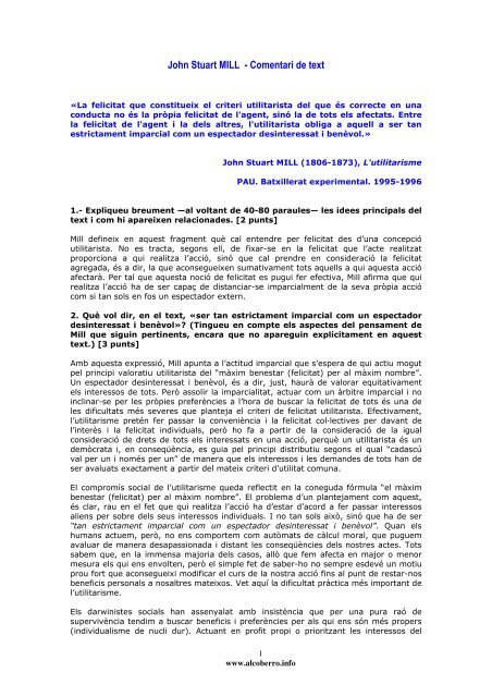 John Stuart MILL - Comentari de text