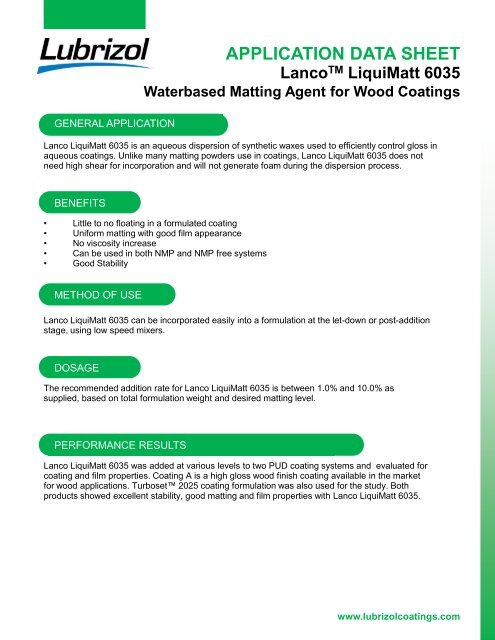 APPLICATION DATA SHEET - Lubrizol