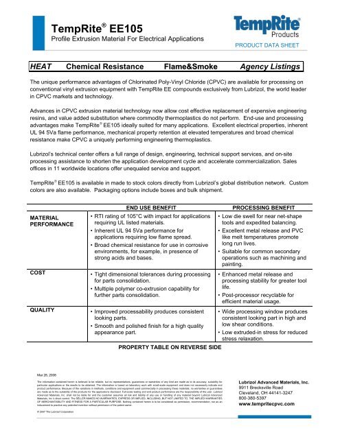 TempRite® EE105 Profile Extrusion Material For Electrical ... - Lubrizol