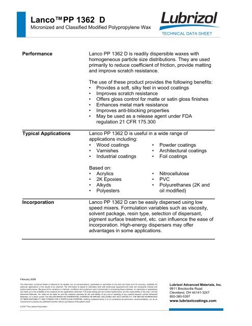 Lanco PP1362D - Lubrizol