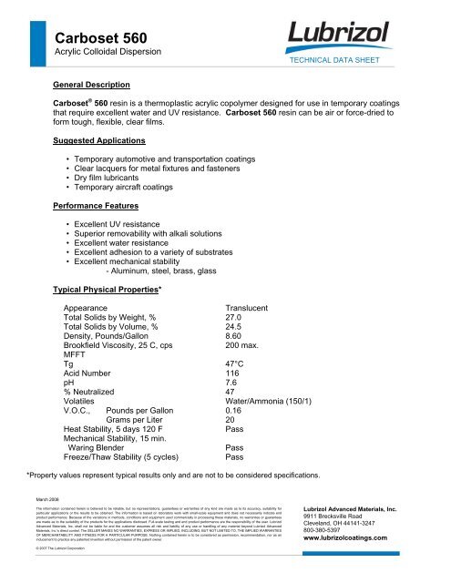 Carboset 560 - Lubrizol
