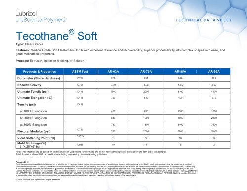 Tecothane ® Soft TPU - Lubrizol