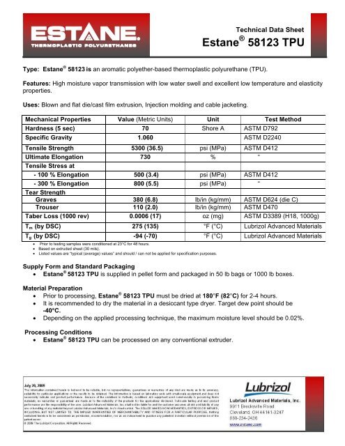 Estane® 58123 TPU - Lubrizol